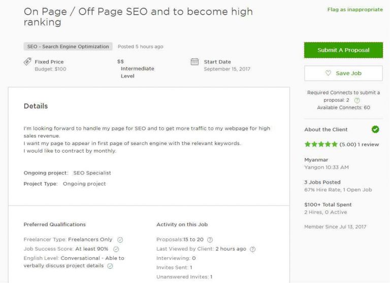 Upwork Proposal Cover Letter for SEO (Search Engine Optimization)