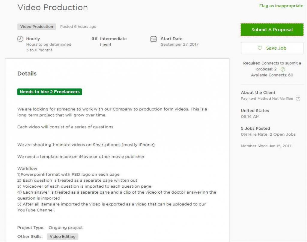 Upwork Proposal Cover Letter for YouTube/Video Marketing