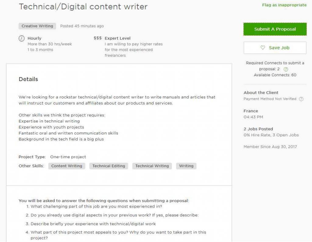Upwork Proposal Cover Letter for Article Writing