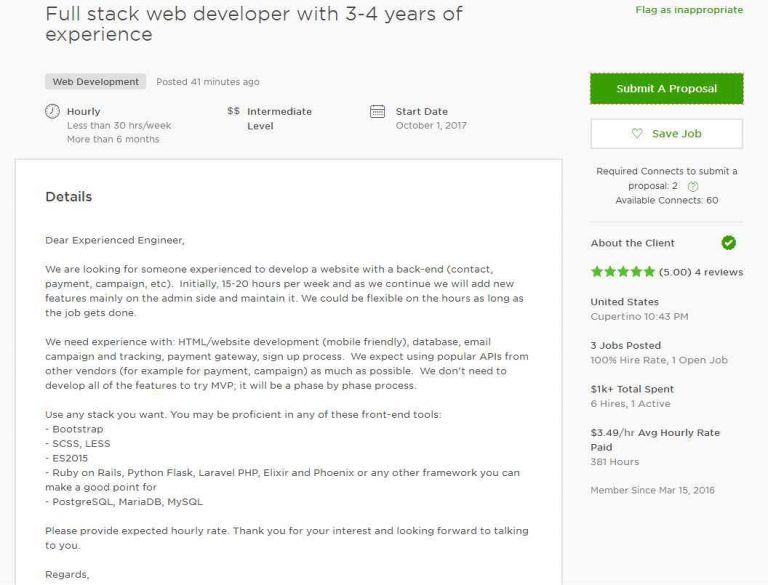 Upwork Cover Letter Sample for Web Developer