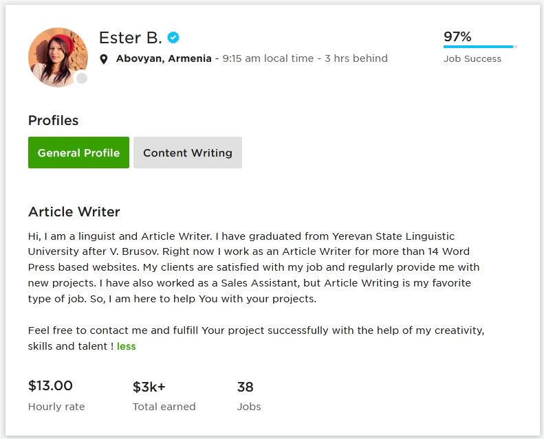 Upwork Profile Overview For Article Writer Upwork Profile Overview For Article Writer