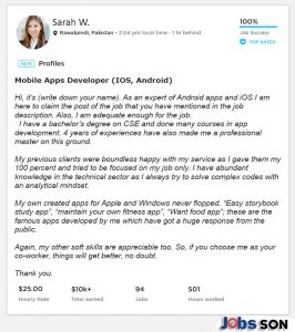 Upwork Profile Overview Sample for Mobile App Developer/ Android/ iOS
