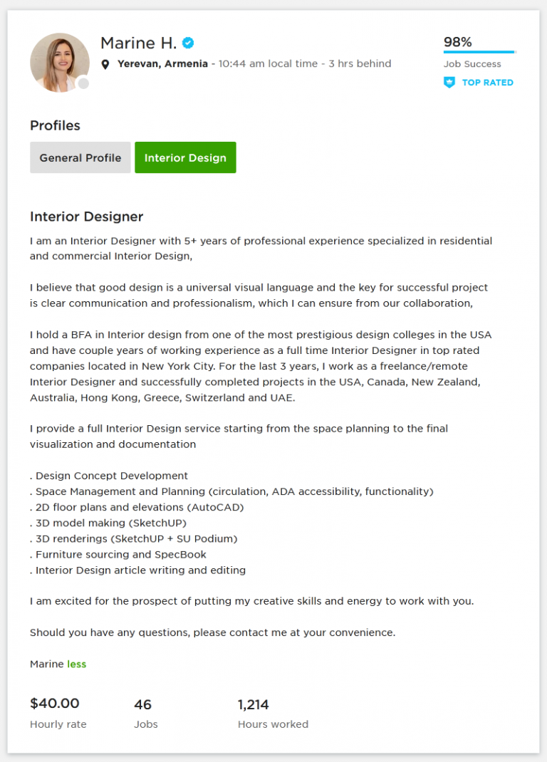 Upwork Profile Overview for Interior Design, Exterior Design, CAD ...